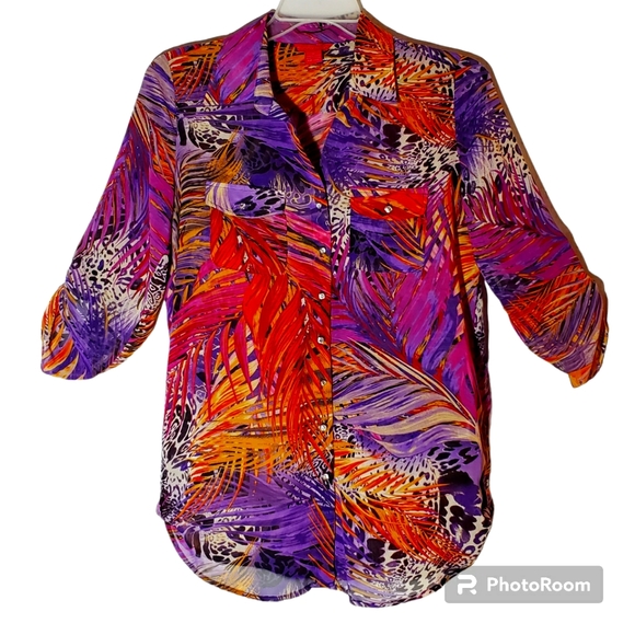 Sunny Leigh | Tops | Sunny Leigh Womens Xl Fall Colors Sheer Button Up ...